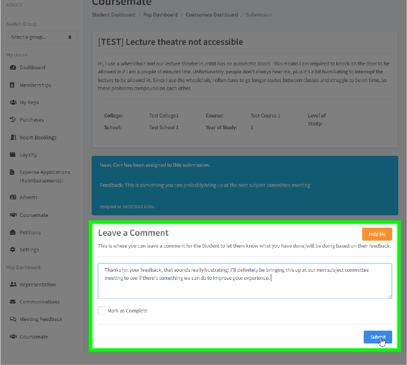 Respond to a Coursemate request - Oxford Brookes Students' Union